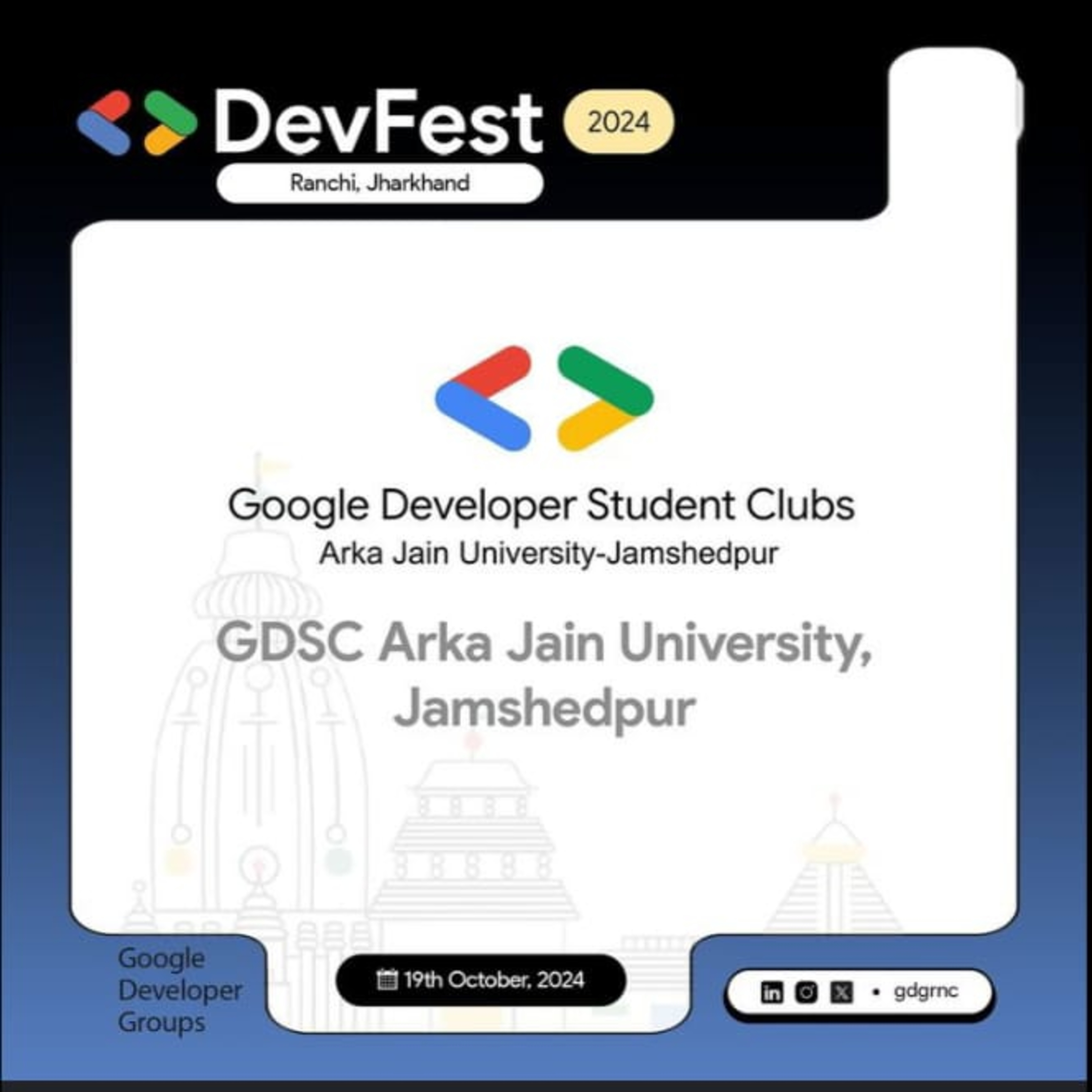 See DevFest Ranchi 2024 at Google Developer Groups GDG on Campus Arka Jain University ...